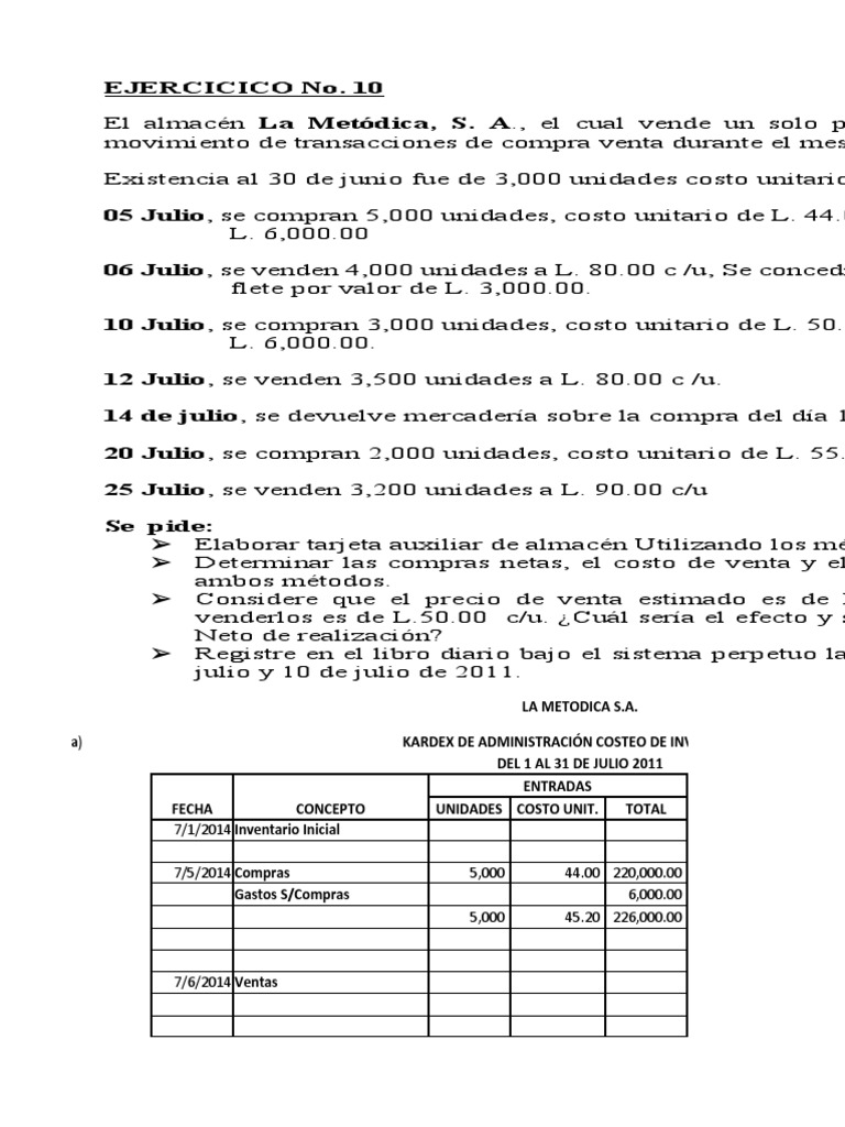 Ejercicios Kardex | PDF | Inventario | Contabilidad financiera