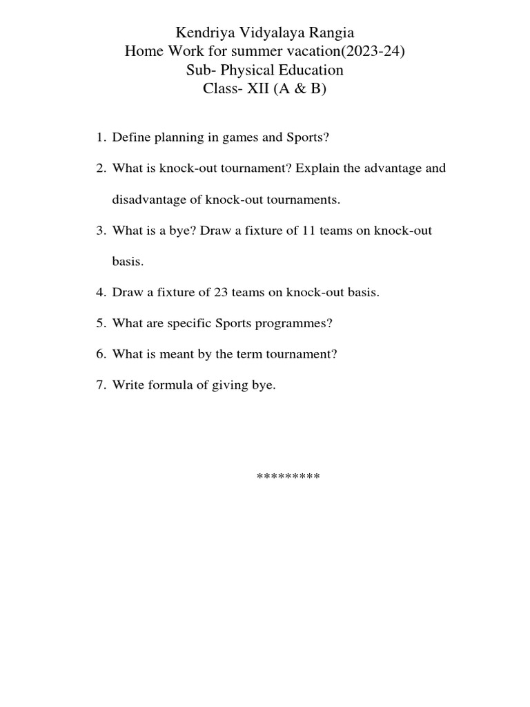 HW Physical Education Xii New | PDF