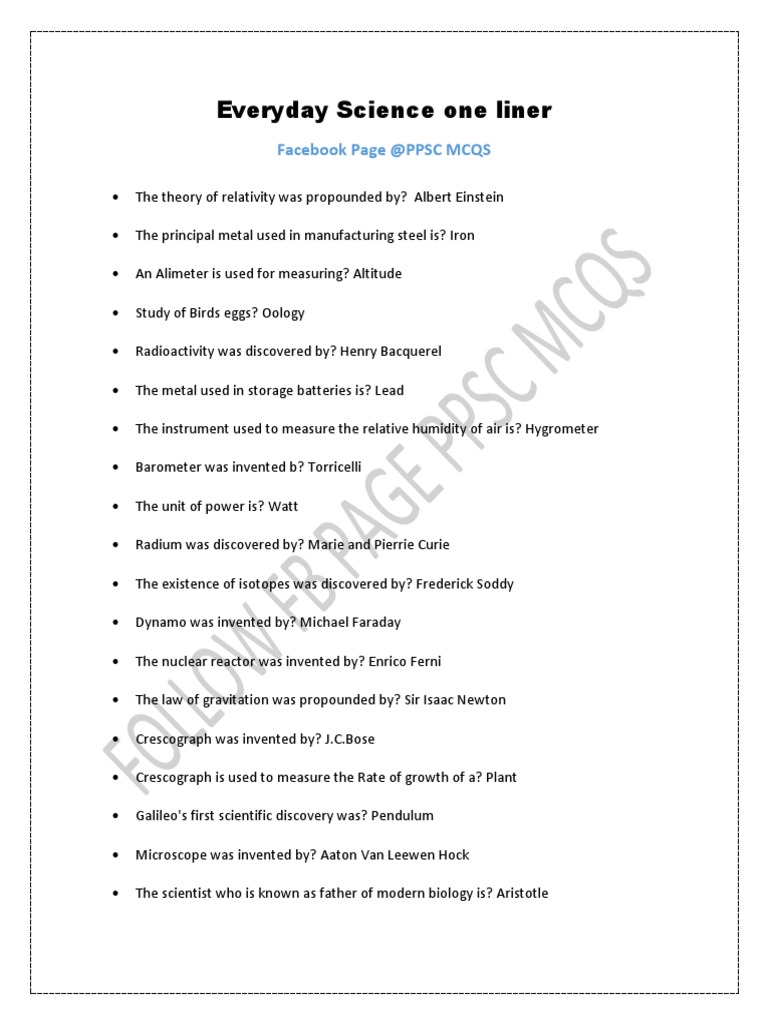 Everyday Science One Liner | PDF