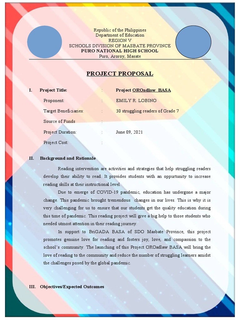 Project Proposal: Puro National High School | PDF