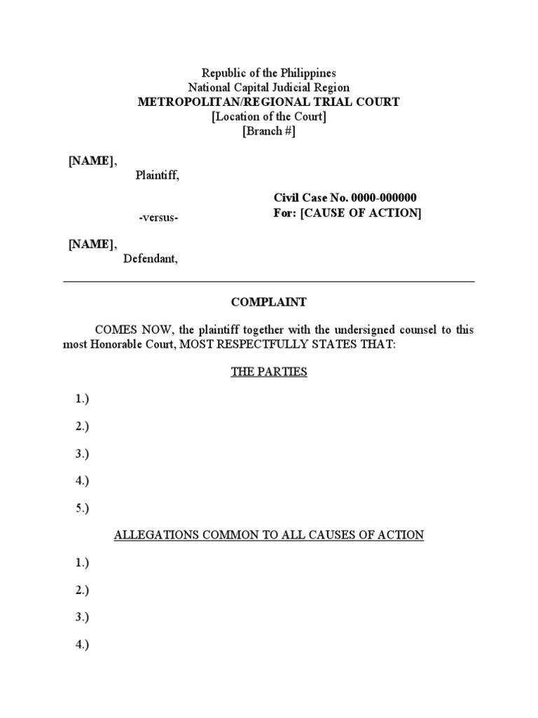 Complaint Template (Multiple Causes of Action) | PDF