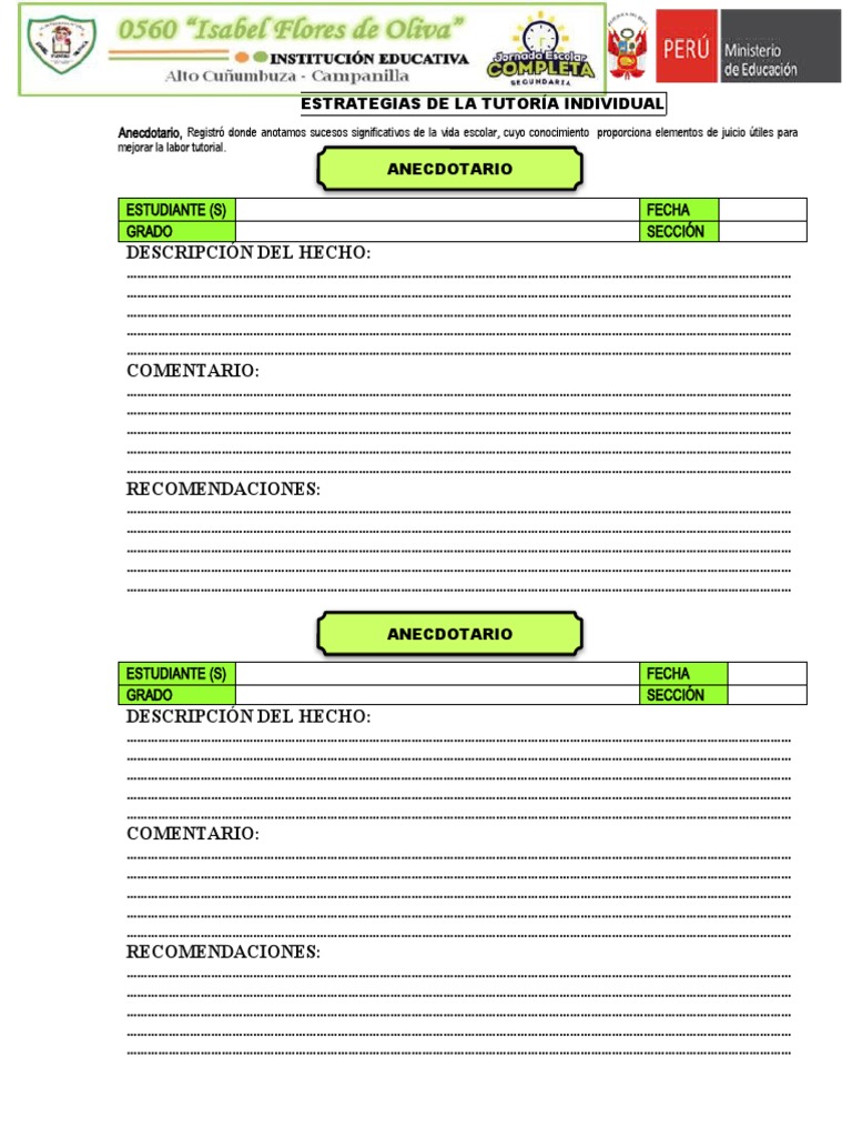 Cuaderno Anecdotario Tutoria | PDF