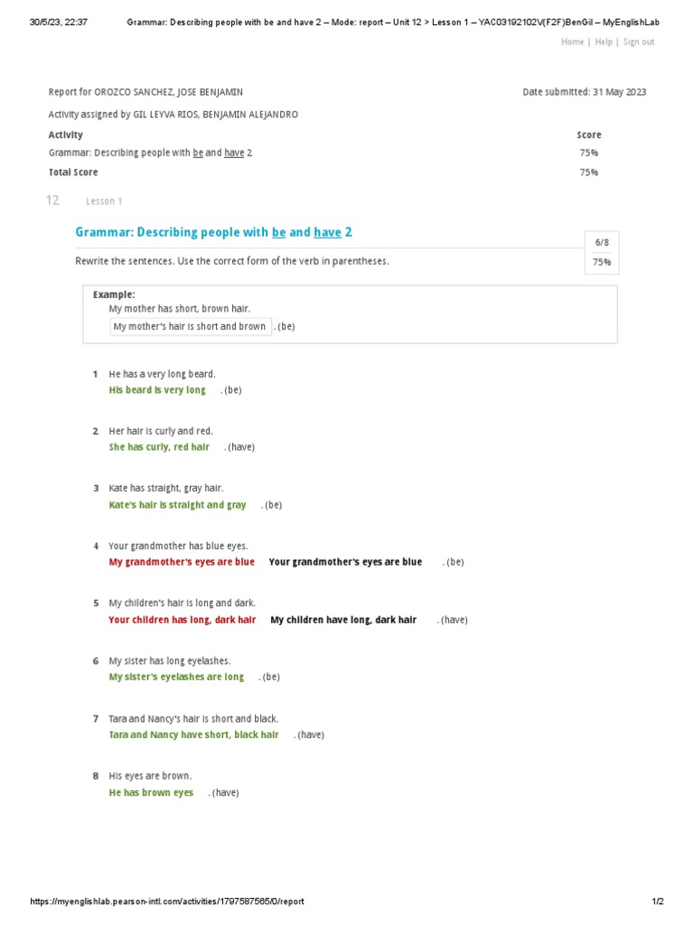 Grammar - Describing People With Be and Have 2 - Mode - Report - Unit 12 - Lesson 1 ...
