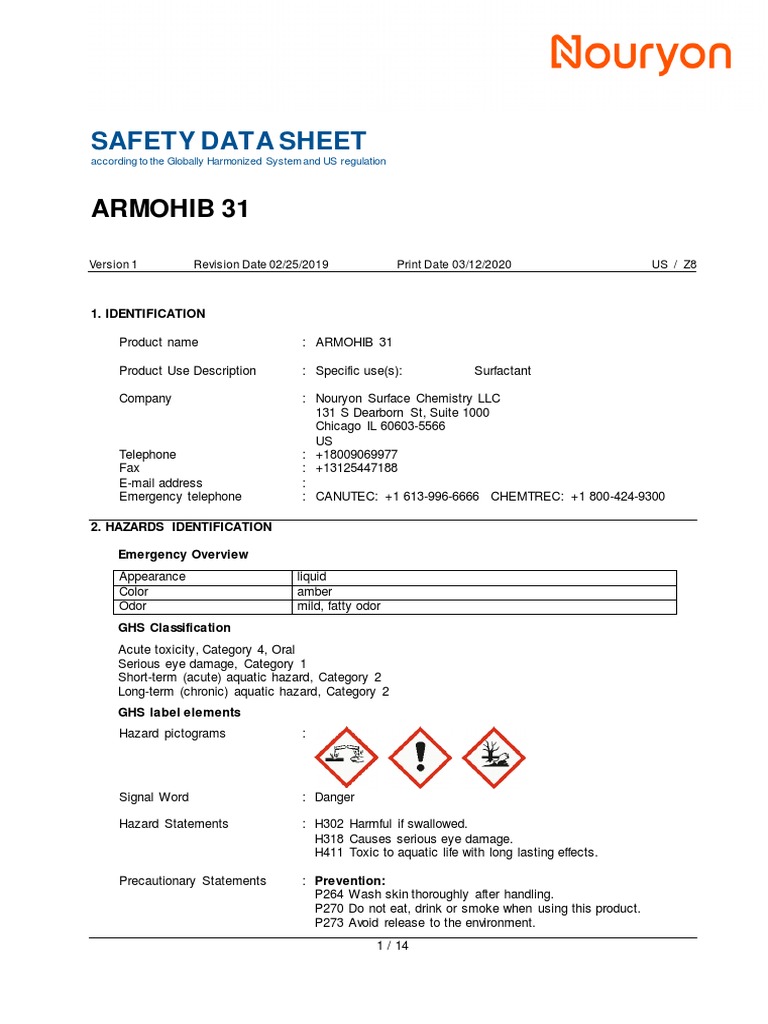 SafetyDataSheet(SDS) 31 Liquid en 03122020 | PDF | Toxicity | Working ...