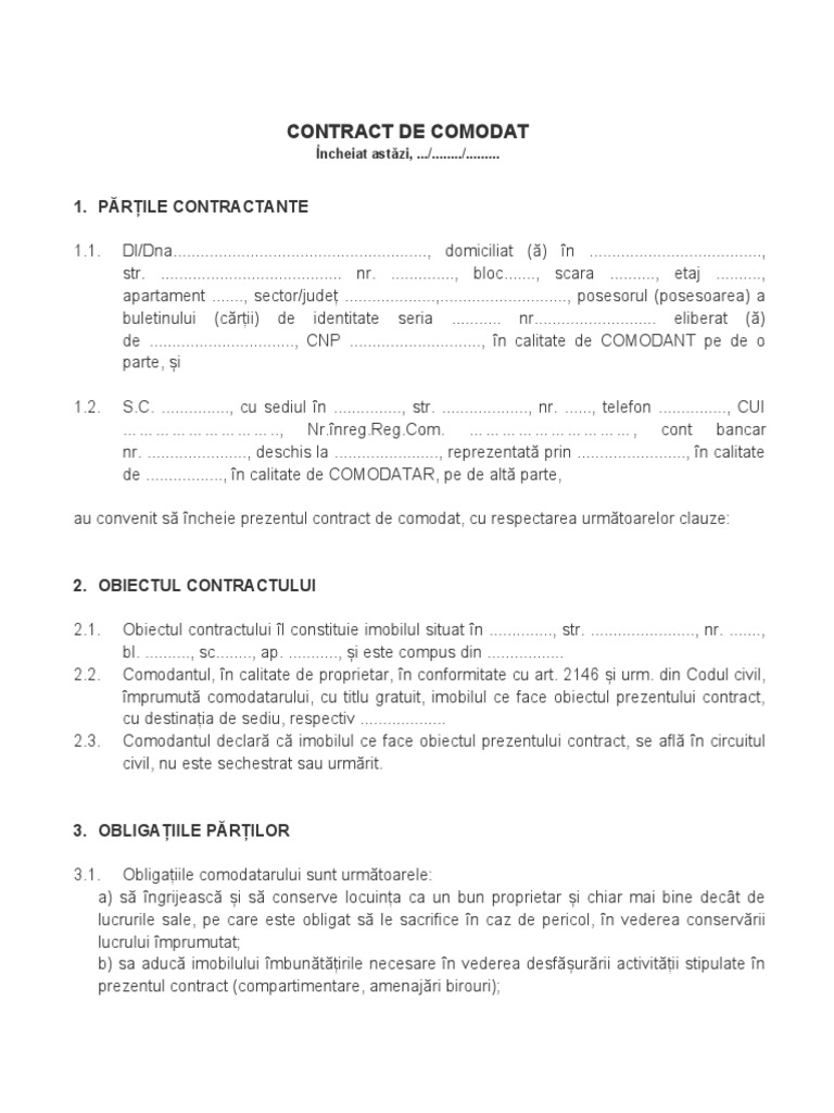 Contract de Comodat Imobil | PDF