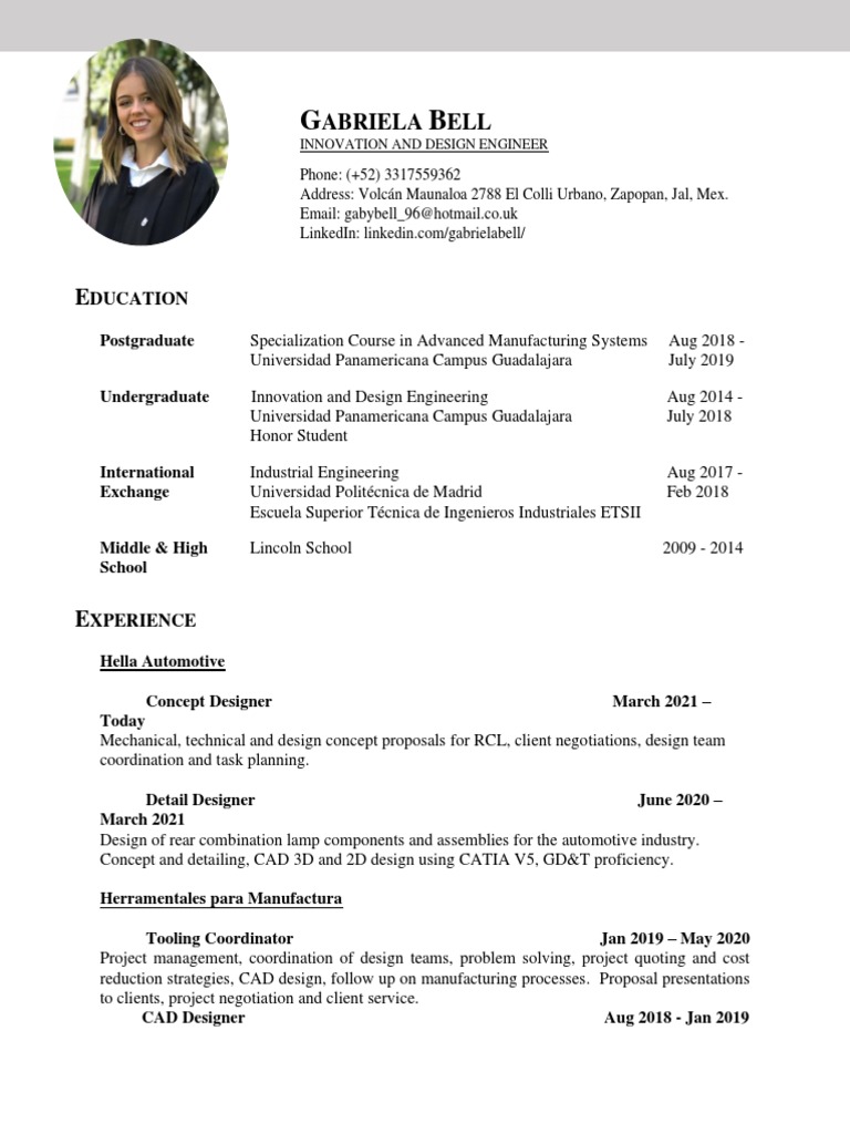 CV Gabriela Bell English | PDF | Engineering | Business