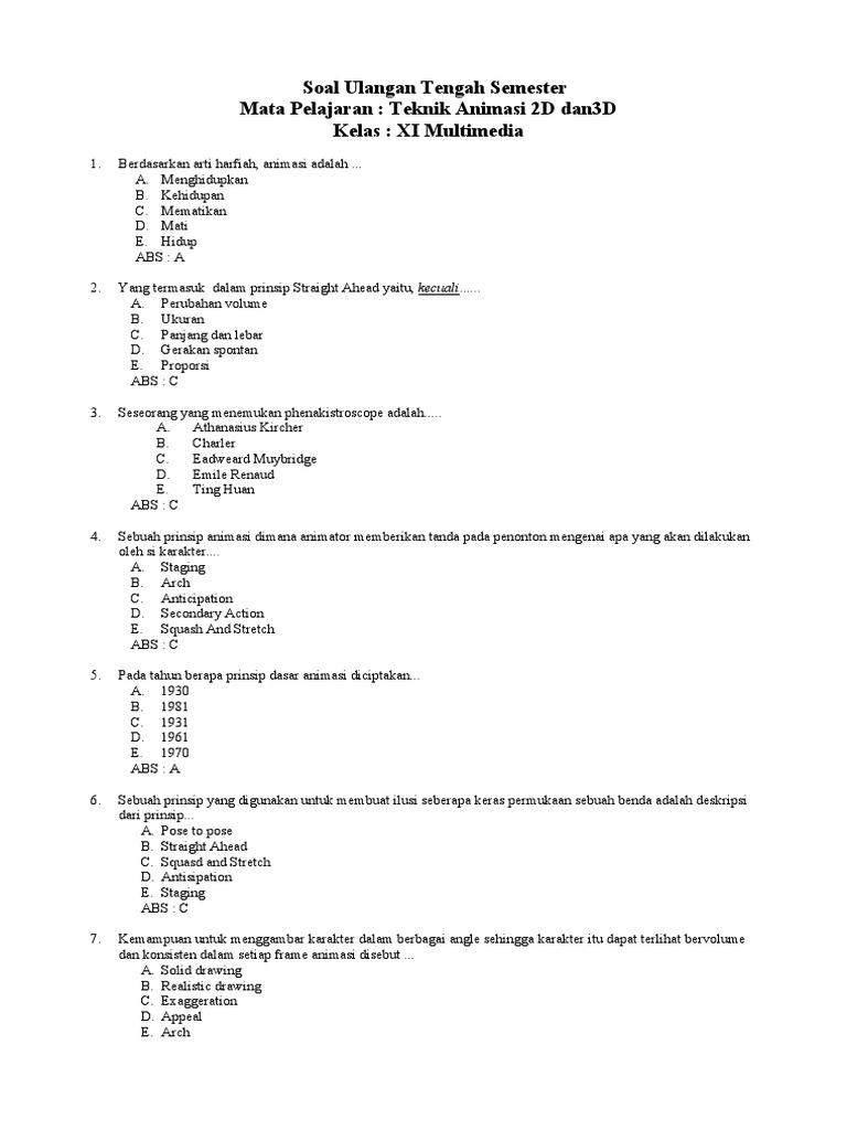 Soal Mid Semester I Animasi 2D DAN 3D Ok | PDF | Seni