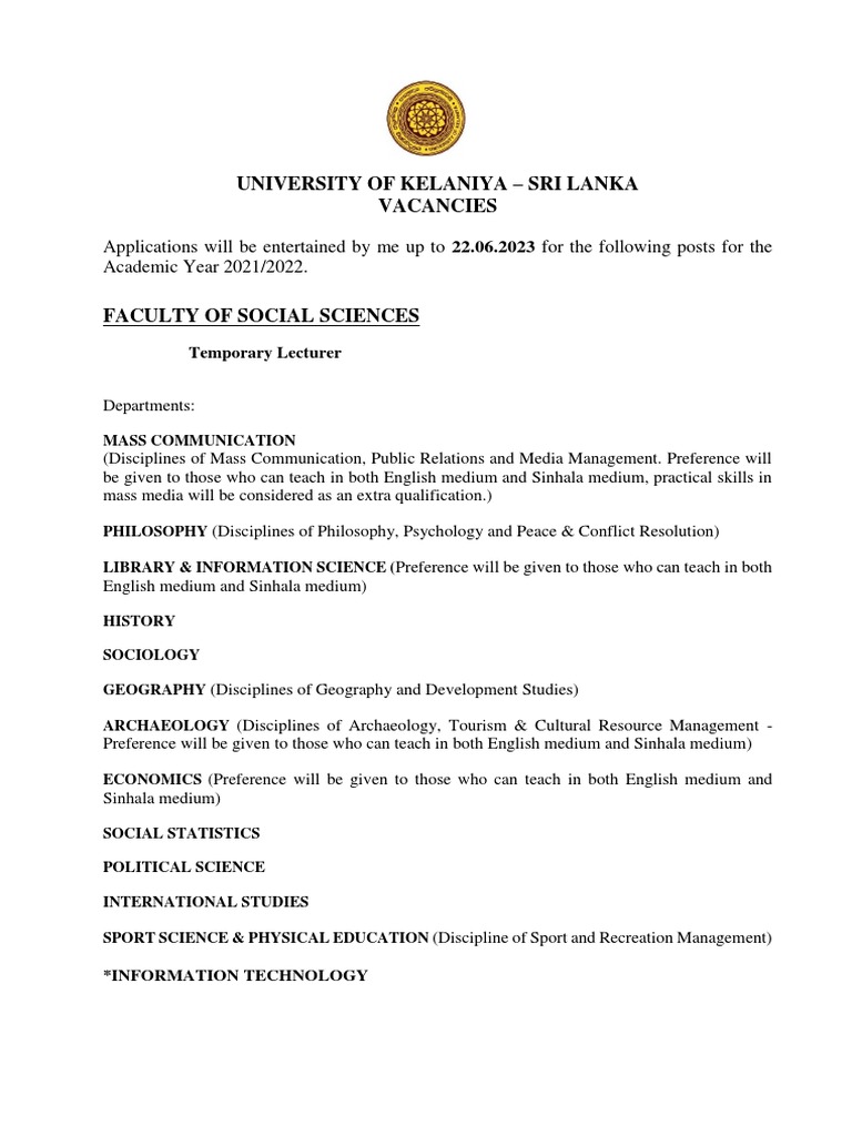 Temporary Lecturer, Temporary Demonstrator - How to Apply ...