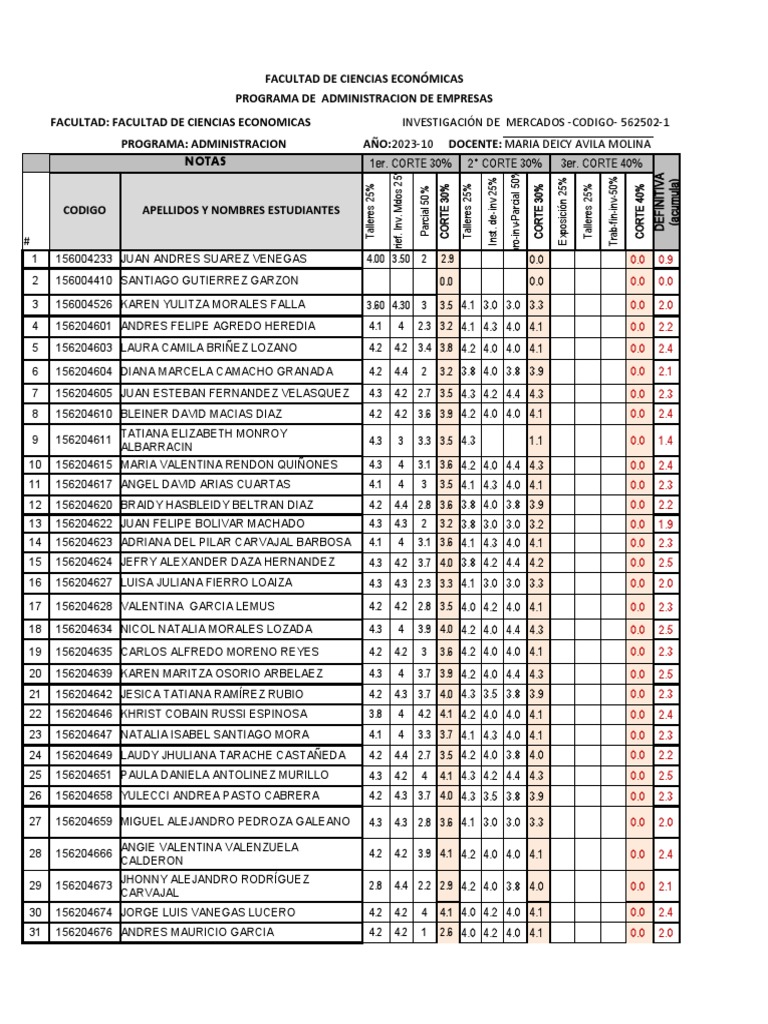 Formato Reporte de Notas - Unillanos 2020-1-1 | PDF