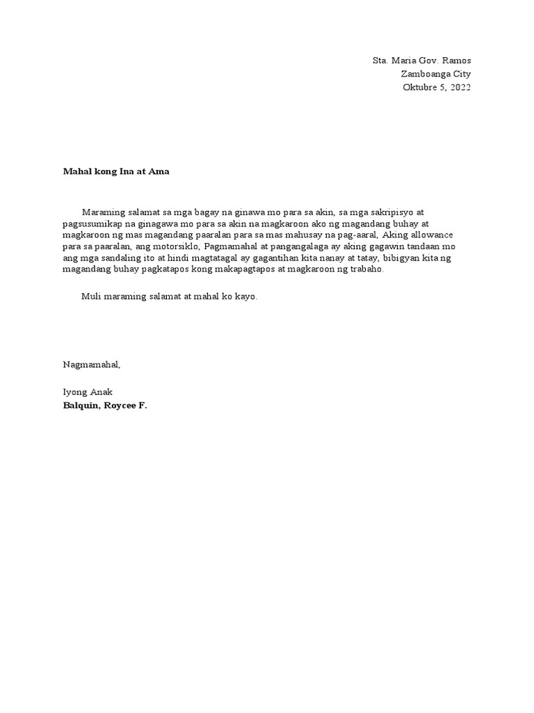 Liham Pasasalamat | PDF