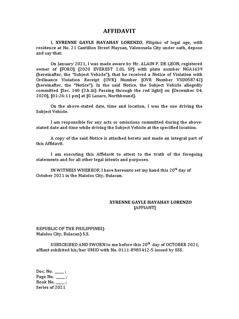 Affidavit of Driver (VIOLATION) | PDF