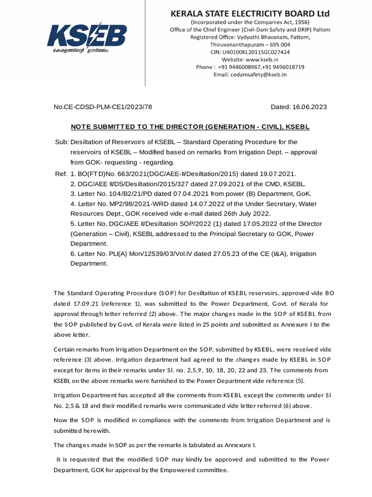 Reservoir Desiltation SOP Update | PDF