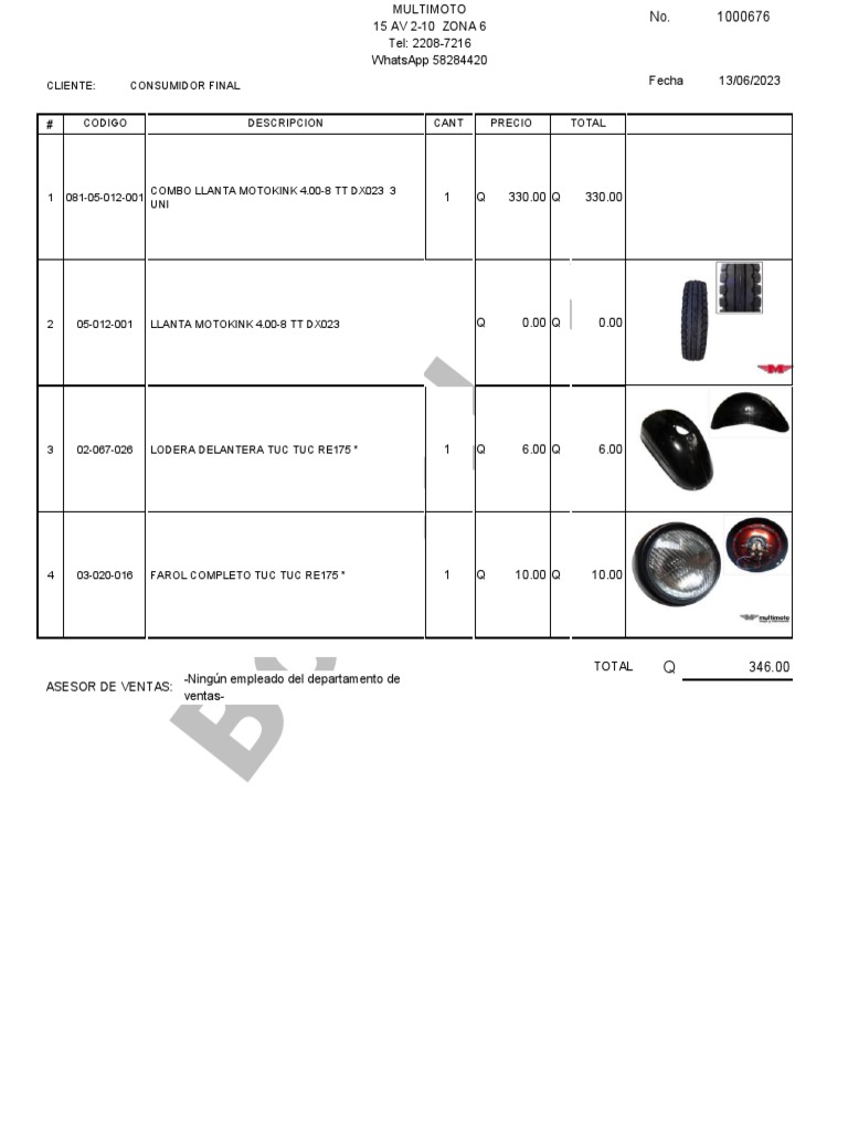 Factura de Venta - Multimoto | PDF