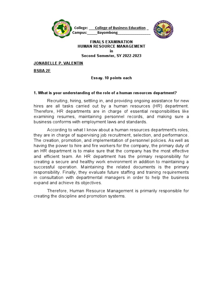 HRM Finals Exam | PDF | Human Resource Management | Human Resources