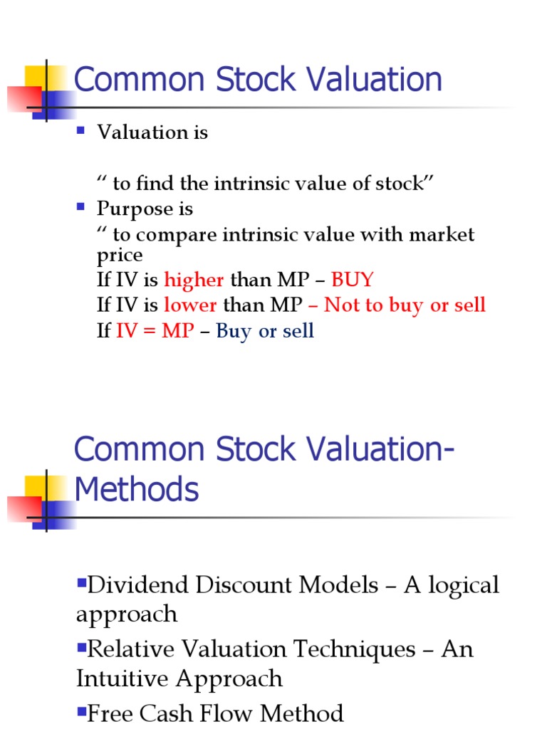 Common Stock Valuation. | PDF