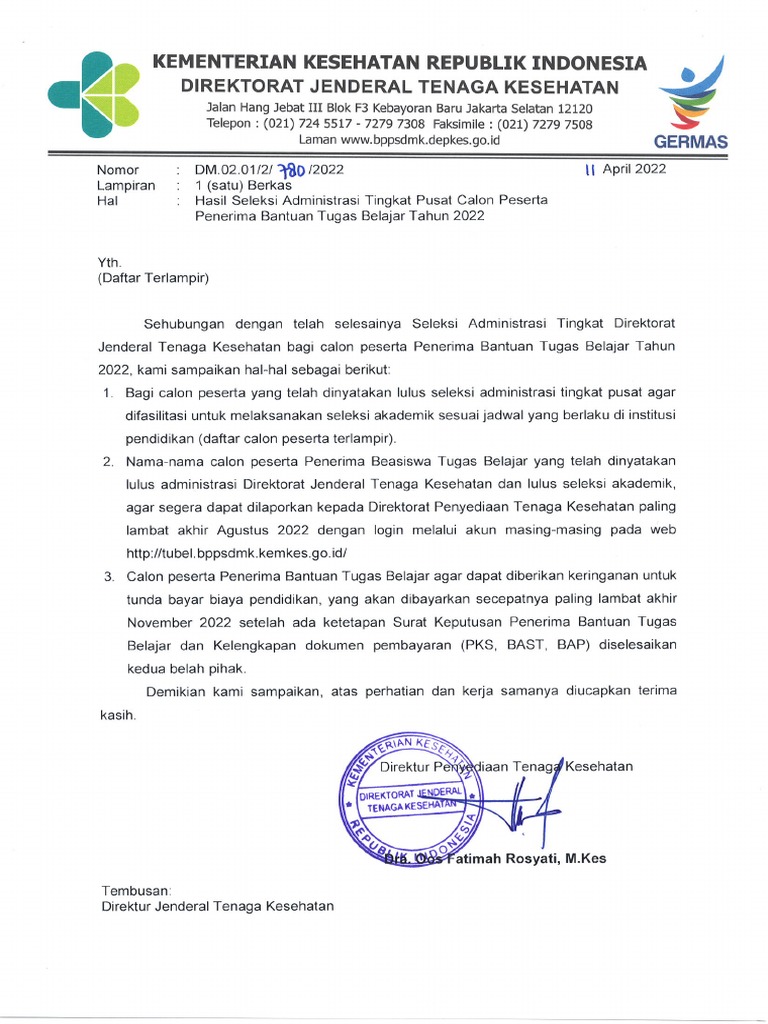 Poltek Jakarta 2-Surat Hasil Seleksi Administrasi Tingkat Pusat-Tunda ...