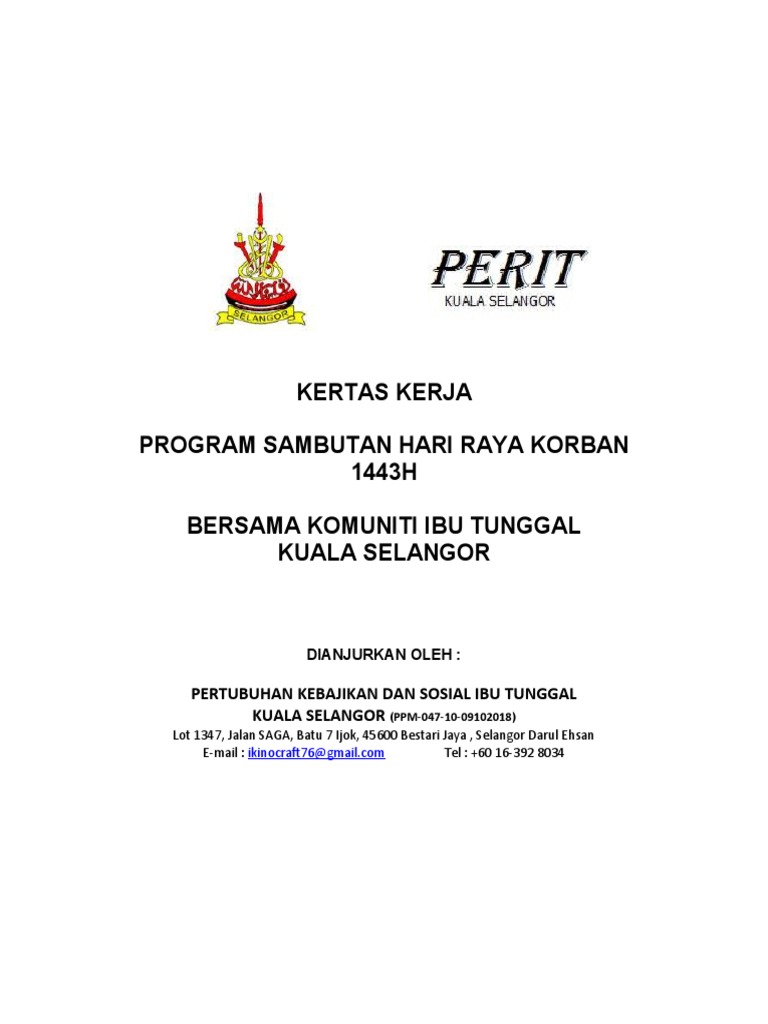 Kertas Kerja Progran Hari Raya Korban 1443H PERIT | PDF