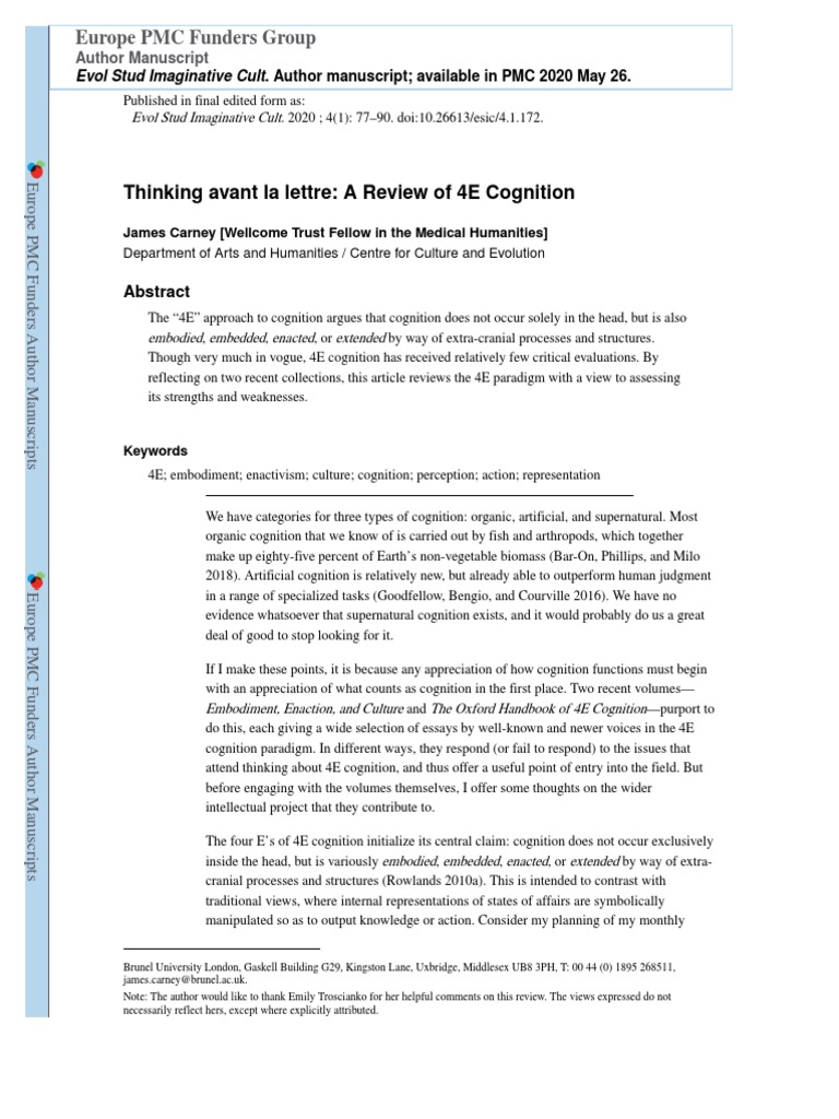 Review of 4E Cognition Theory | PDF | Thought | Artificial Intelligence