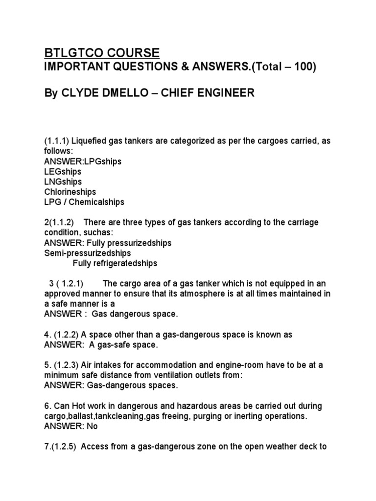 Btlgtco Questions & Answers - Clyde Dmello | PDF | Combustion | Liquefied Petroleum Gas