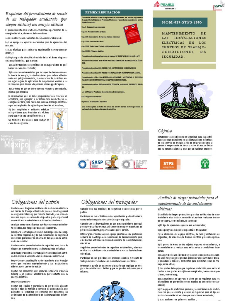 Triptico Nom-029-Stps | PDF | Aislador (Electricidad) | Primeros auxilios