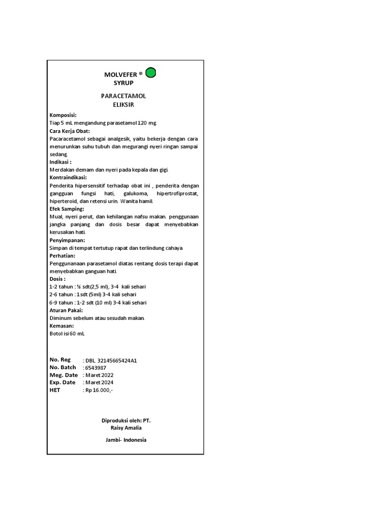 Elixir Paracetamol 60 mL: Informasi Obat | PDF | Memasak, Makanan ...