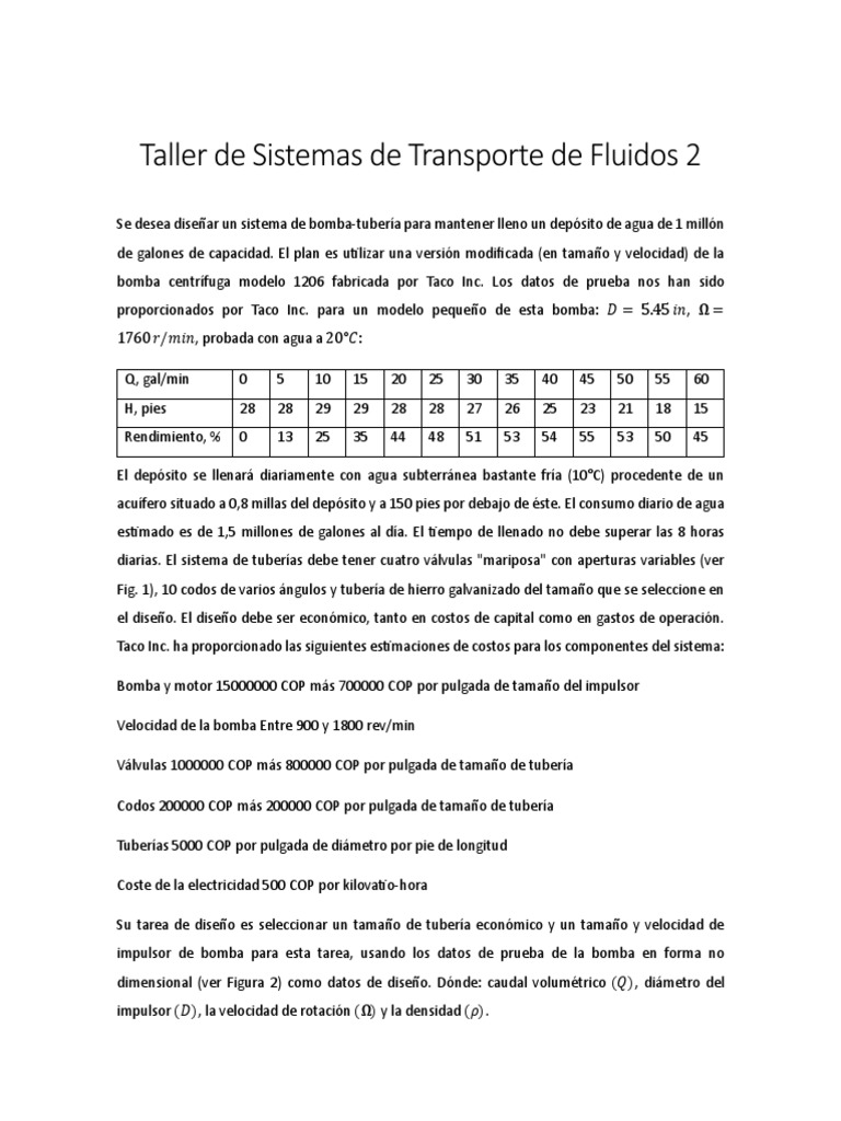 Taller de Sistemas de Transporte de Fluidos 2 | PDF