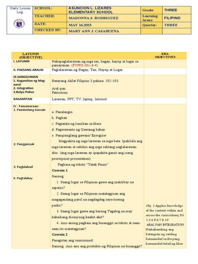 Lesson Plan in Filipino 3 | PDF