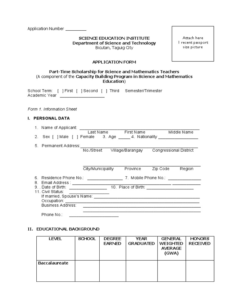 Application Form - Part-Time Scholarship | PDF | Thesis | Master's Degree