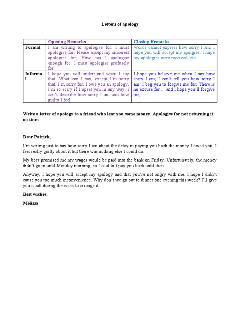 Letter of Apology | PDF