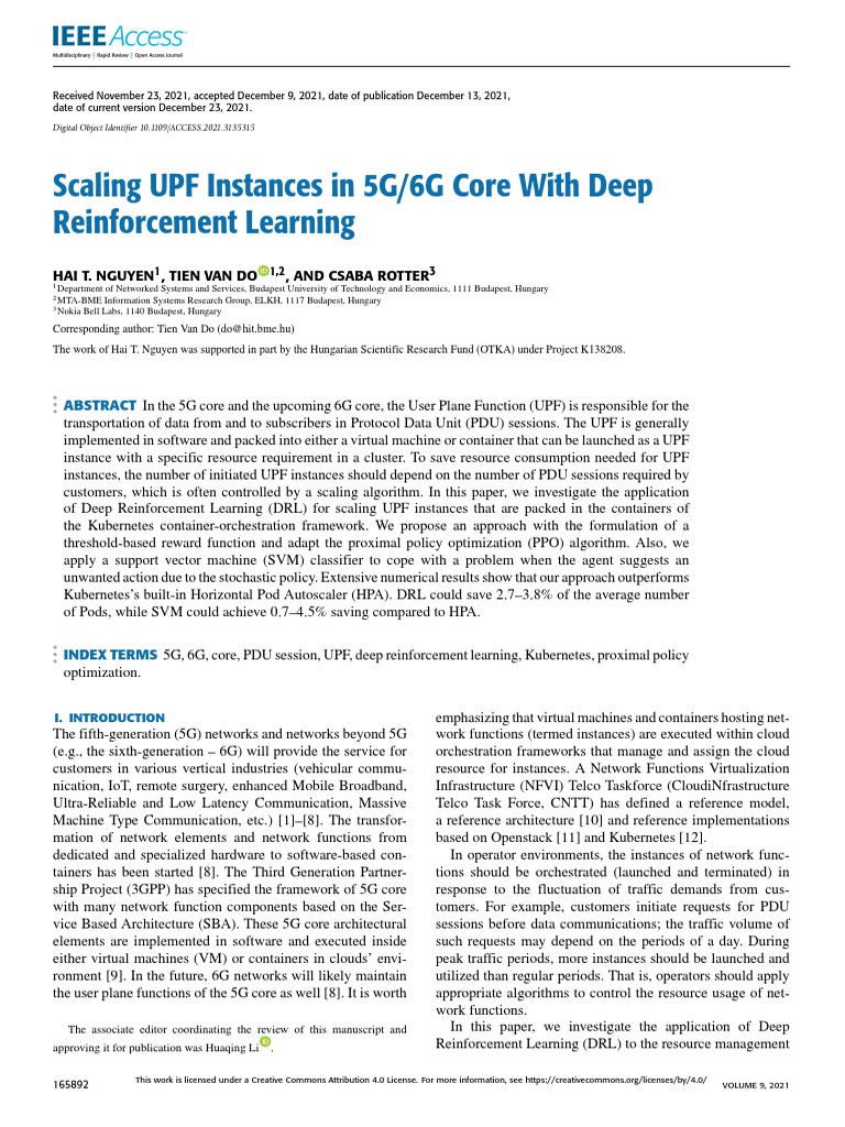 Scaling Upf Instances In 5g 6g Core With Deep Reinforcement Learning 1 Pdf Cloud Computing 