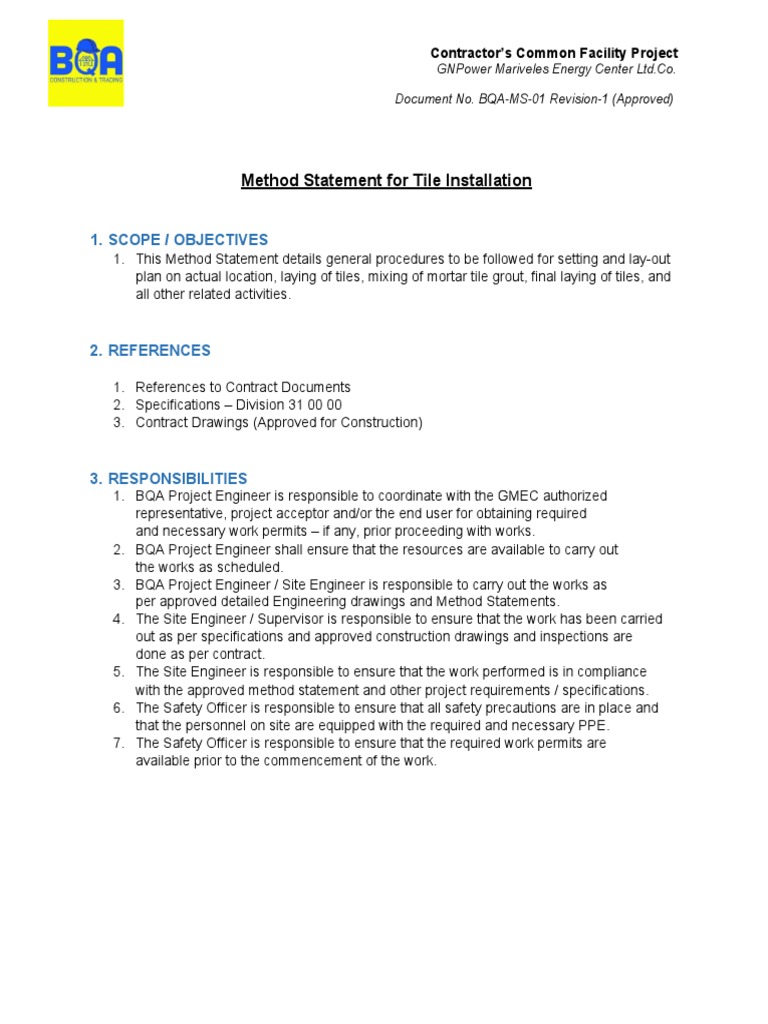 Method Statement For Tiles Installation | Download Free PDF | Tile ...