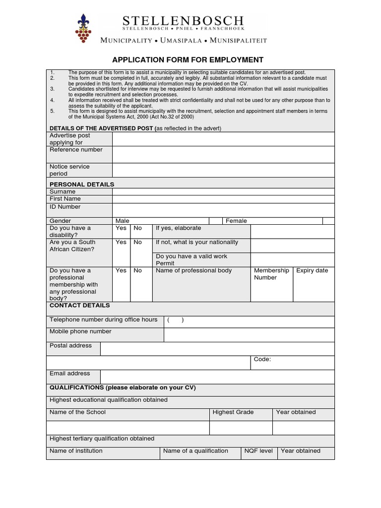 Application Form For Employment - STB Mun Final | PDF | Recruitment ...