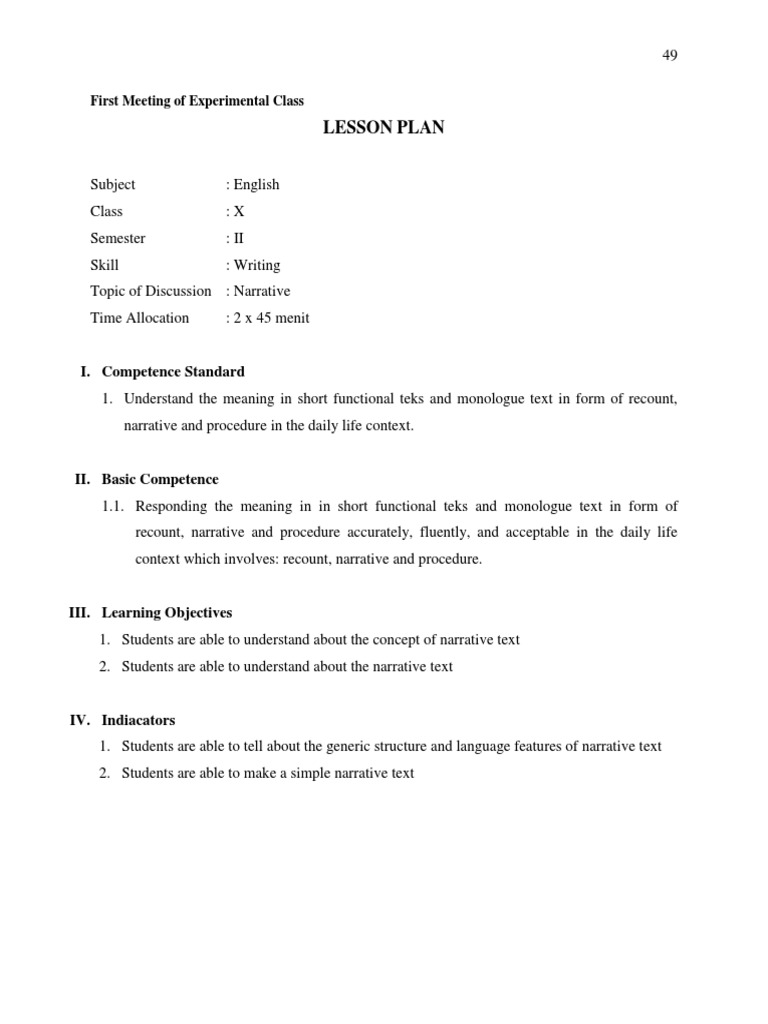 Lesson Plan - Narrative Text | PDF | Teachers | Lesson Plan