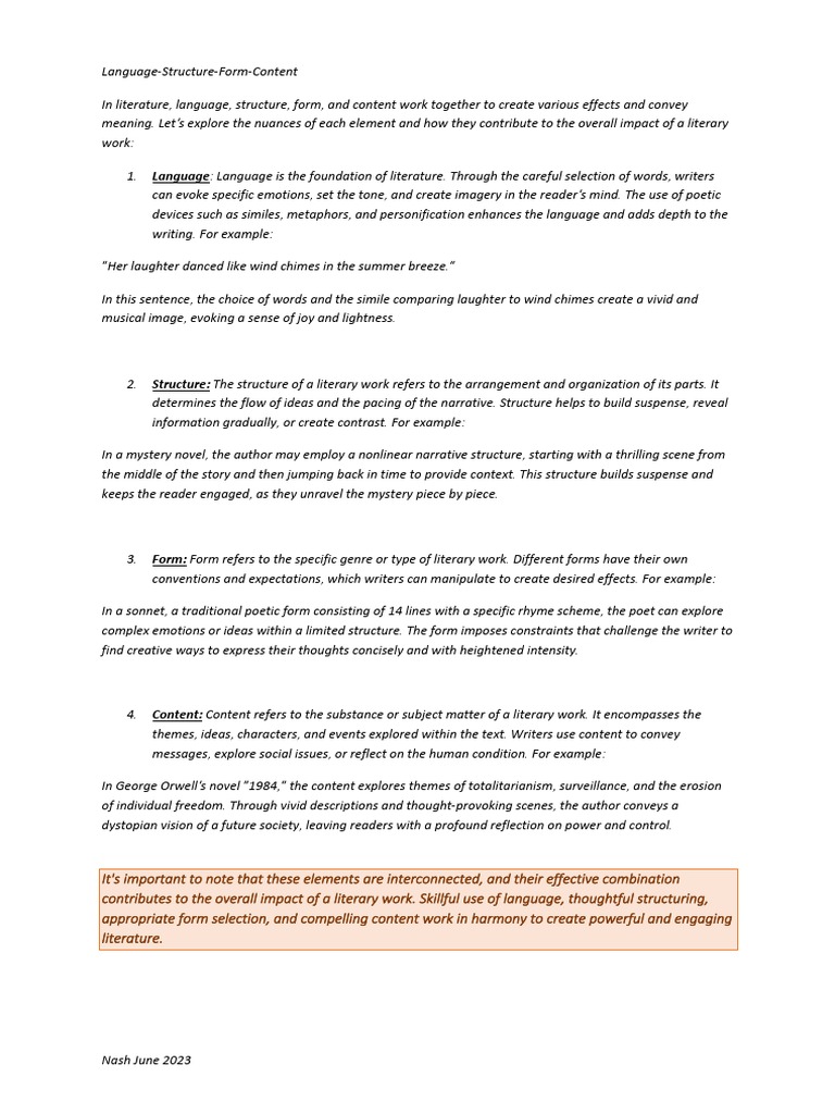 Language Form Structure Contents | PDF