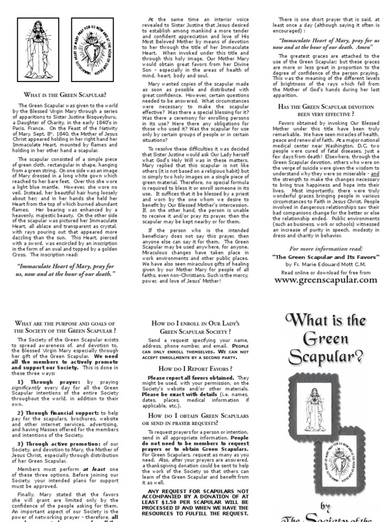Green Scapular Brochure Pdf Mary Mother Of Jesus Catholic Church