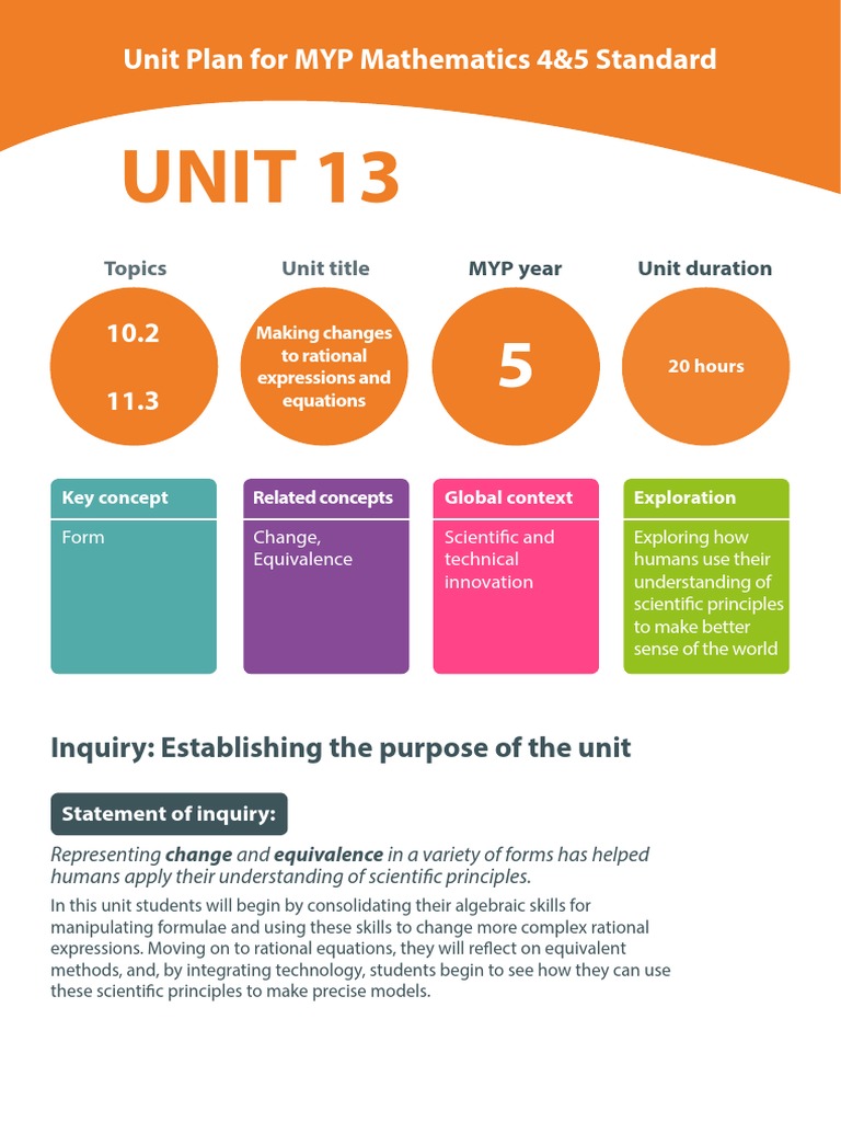 Myp Math Standard Unit 13 | PDF