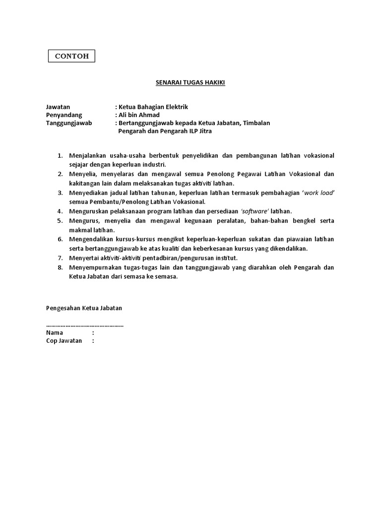 Contoh Senarai Tugas Hakiki | PDF