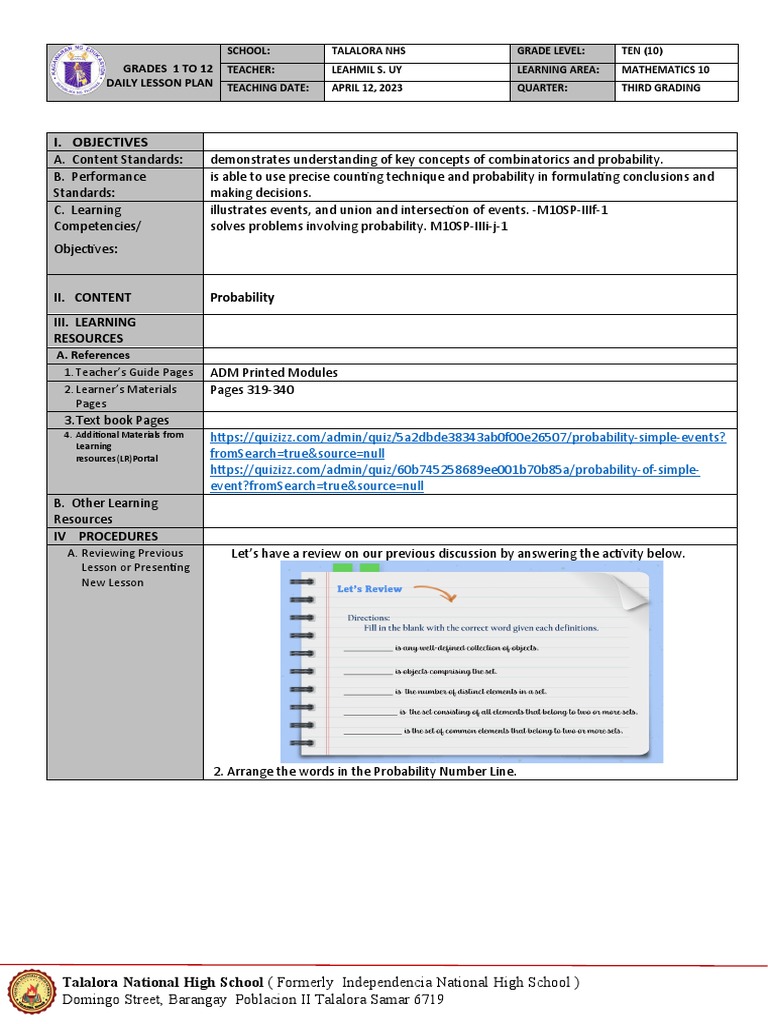 DLL 4 Math 10 q3 Cot | PDF | Learning | Mathematics