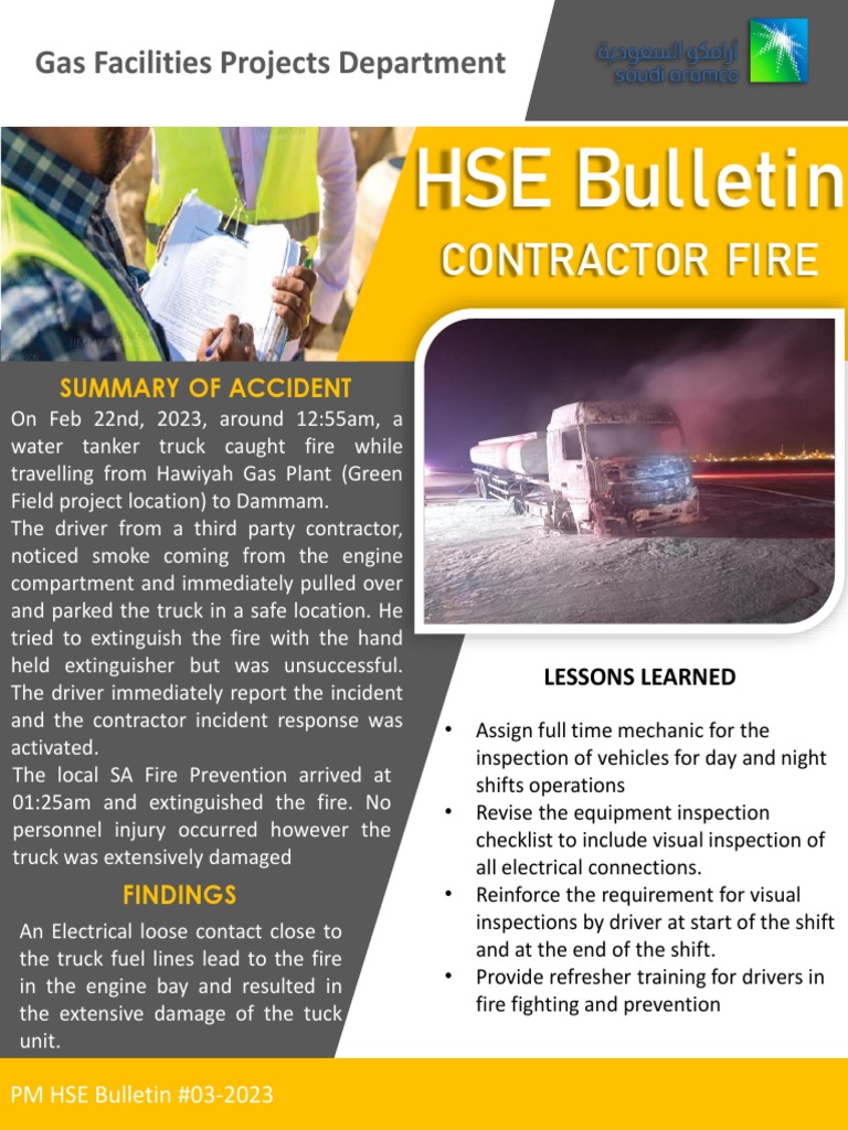 PM HSE Safety Alert - Contractor Fire #03-2023 | PDF
