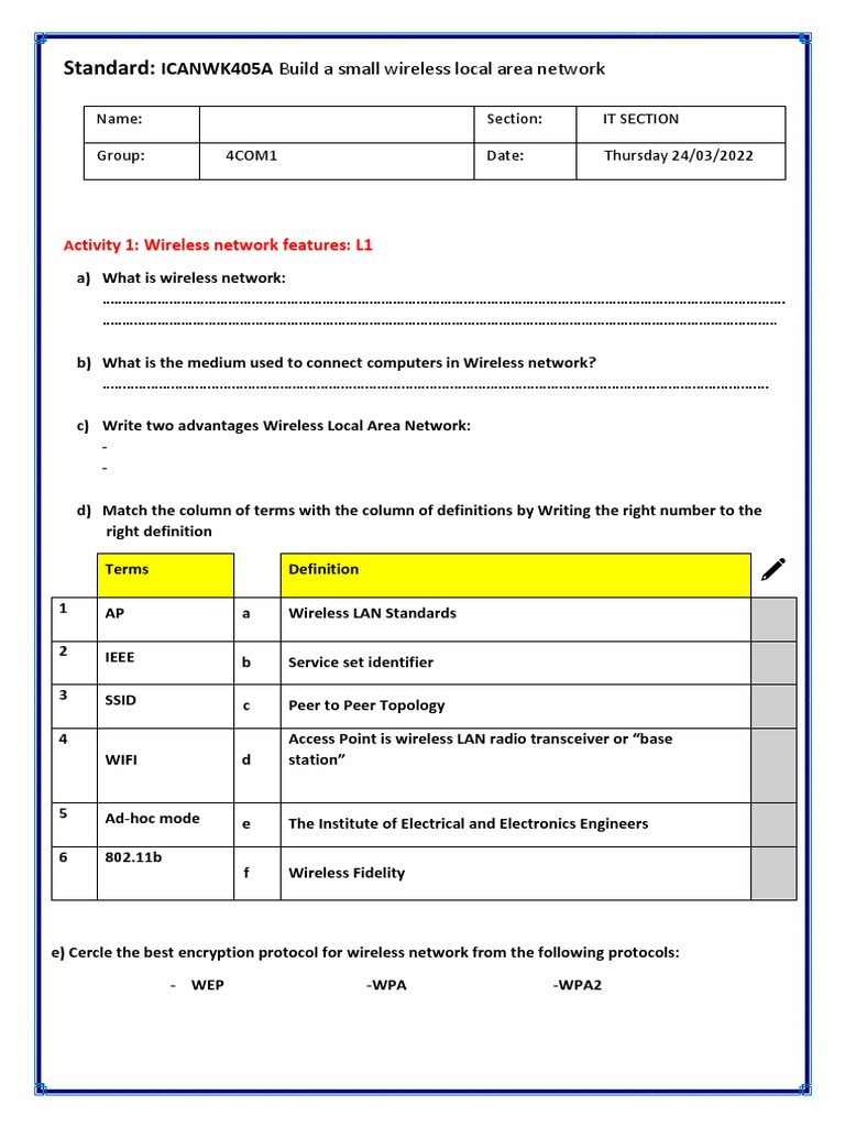 Wireless Activity L1 | PDF | Wireless Lan | Router (Computing)