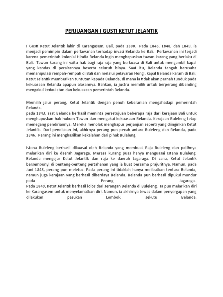 Perjuangan I Gusti Ketut Jelantik | PDF