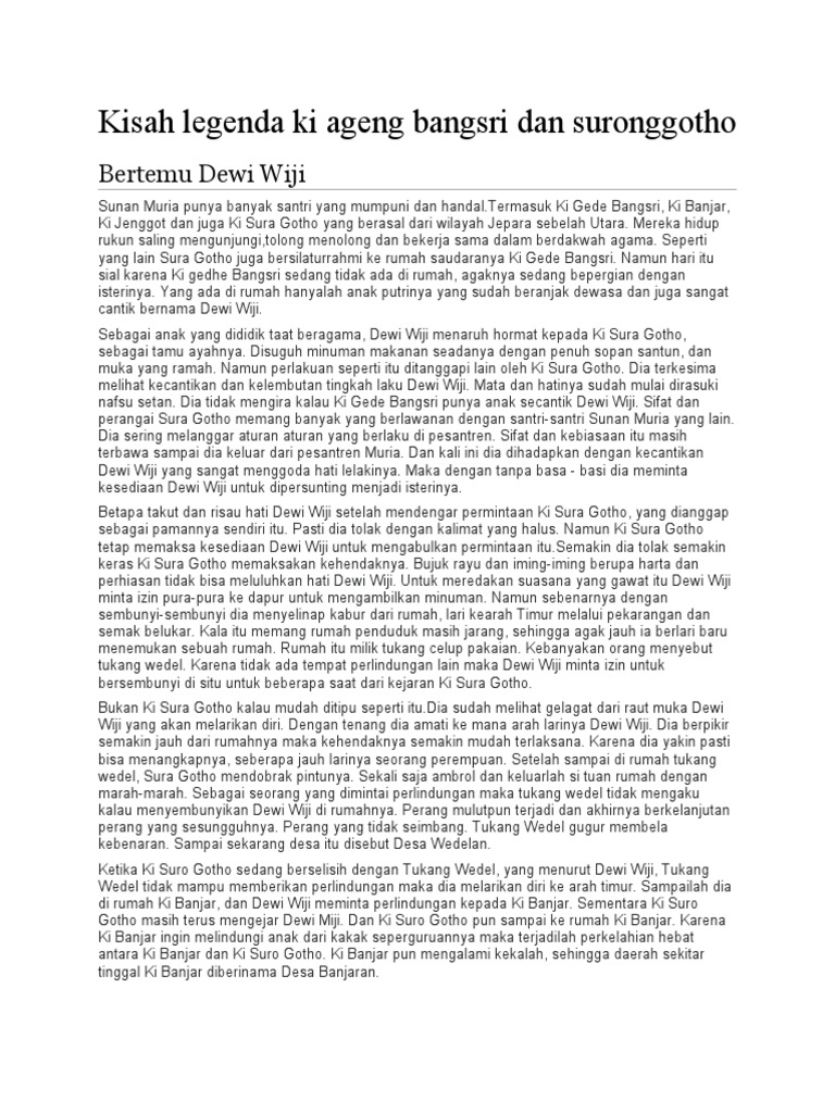 Kisah Legenda Ki Ageng Bangsri Dan Suronggotho | PDF