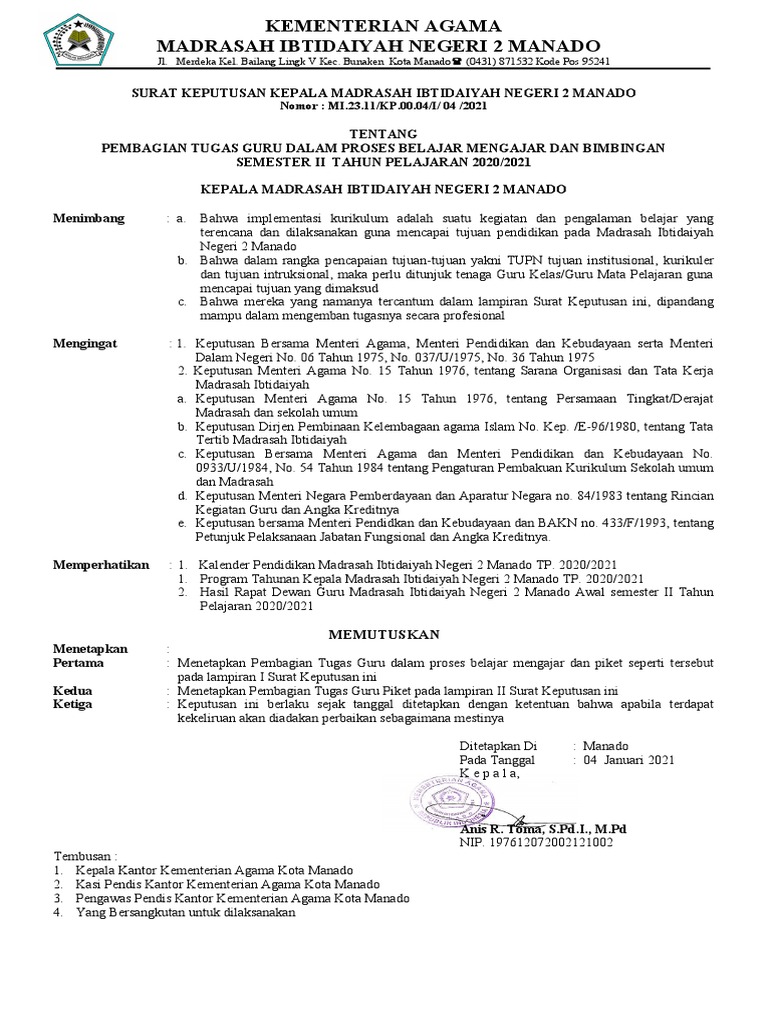 SK Pembagian Tugas SMSTR 2 Tp. 2020-2021 | PDF