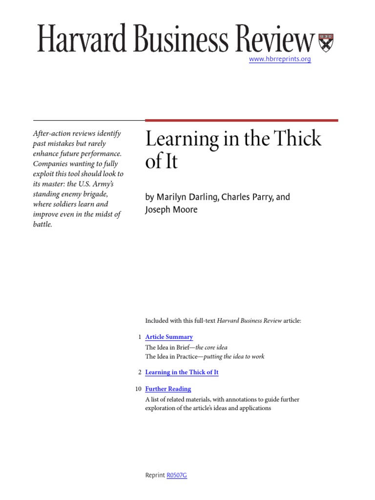 Learning in The Thick of It by Marilyn Darling, Charles Parry, and ...