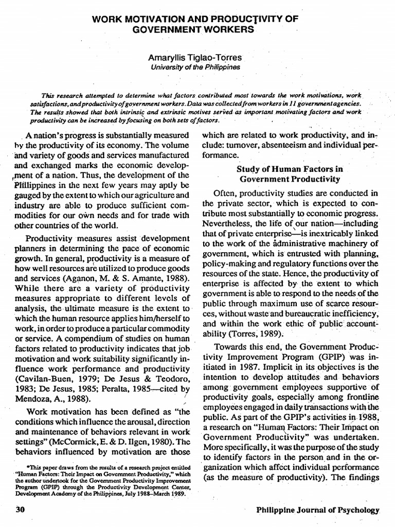 Government Workers' Motivation and Productivity | PDF | Cost Of Living ...