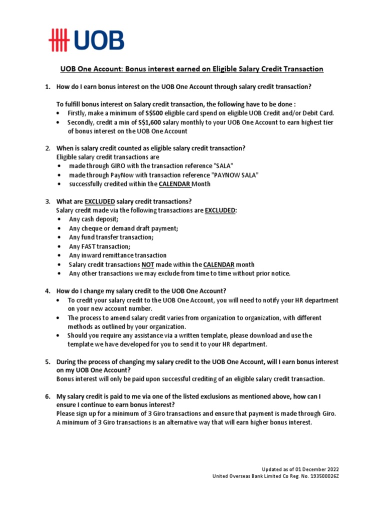 UOB One Account Bonus Interest Guide | PDF | Credit Card | Salary