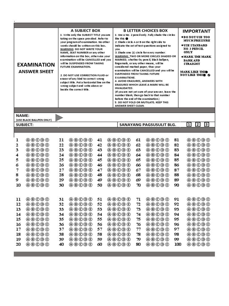 Examination Answer Sheet B | PDF