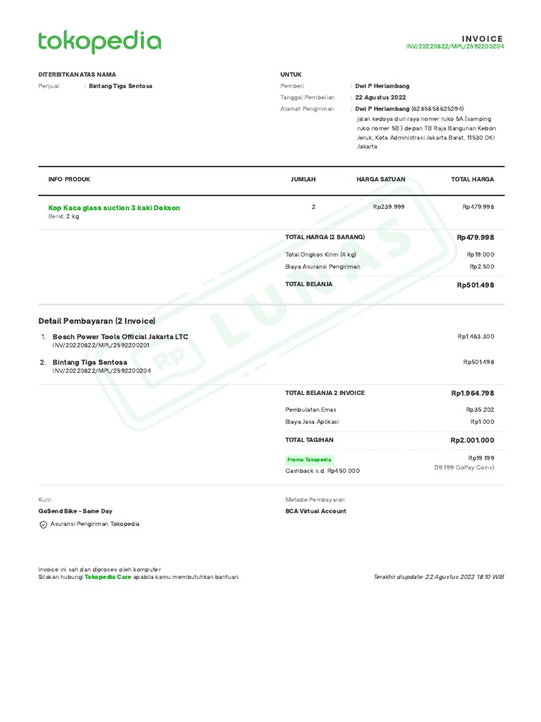 Invoice Kop Kaca | PDF