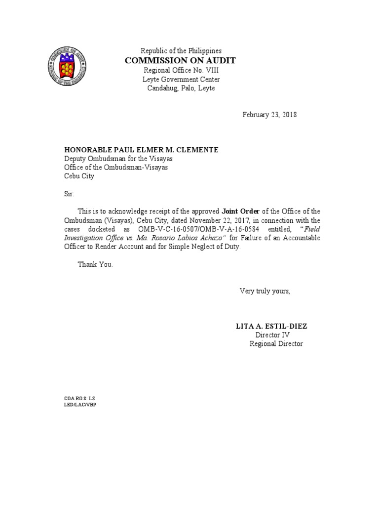 Acknowledgement Receipt Ombudsman - FIO Vs WC Lim | PDF