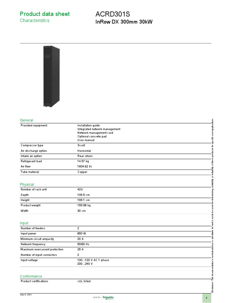 Uniflair Direct Expansion InRow Cooling - ACRD301S | PDF | Electrical ...